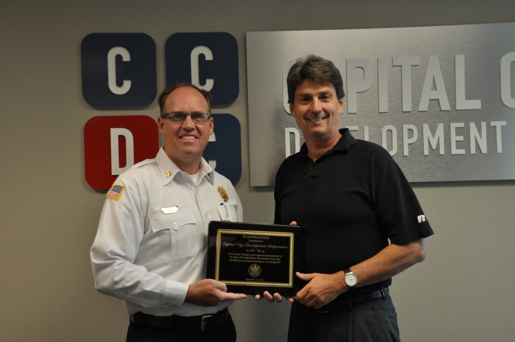 Boise Fire Chief Presents Plaque of Appreciation to CCDC - CCDC Boise